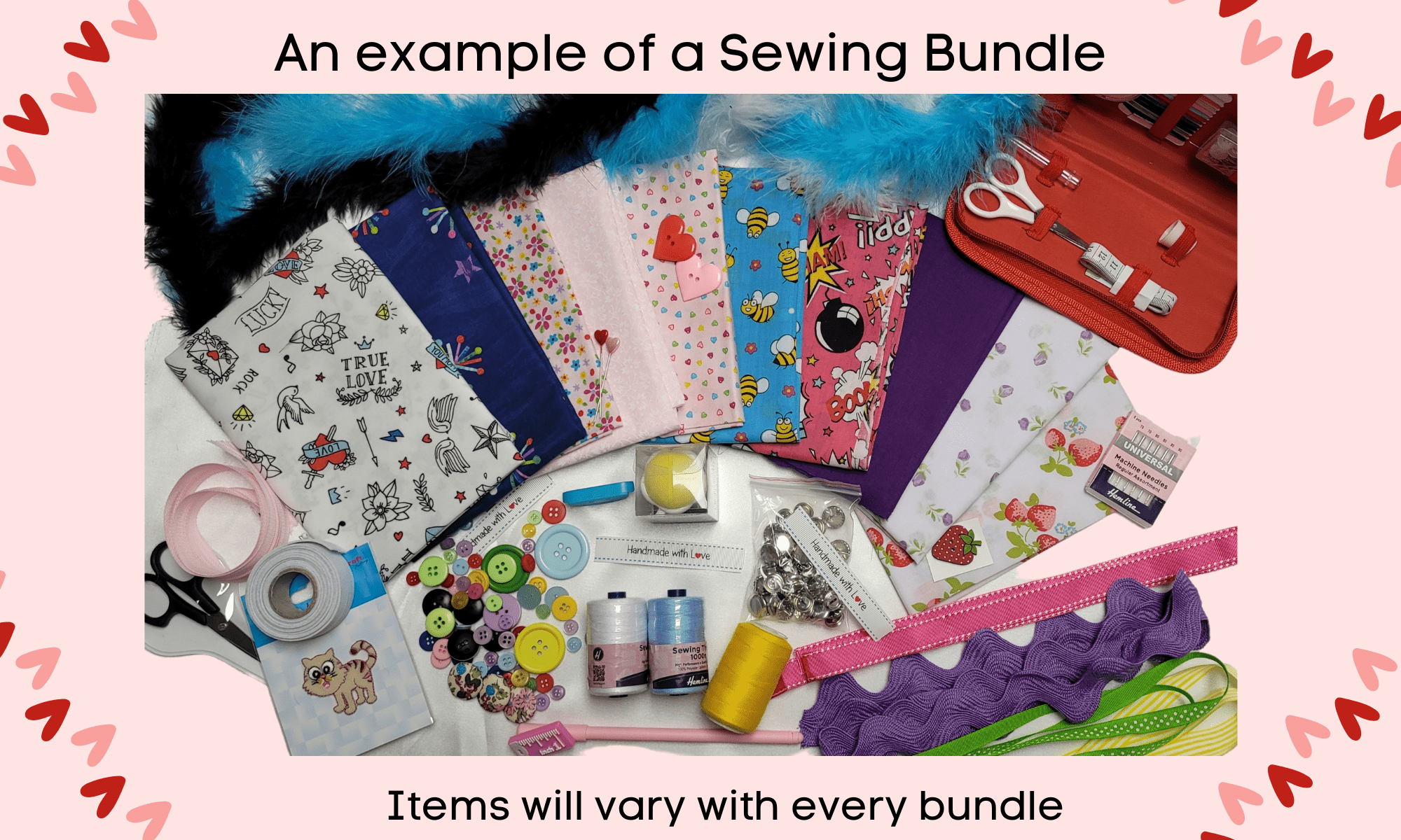 HALF PRICE Sewing Surprise Bundle 50 Items Fabrics Sewing Accessories ...