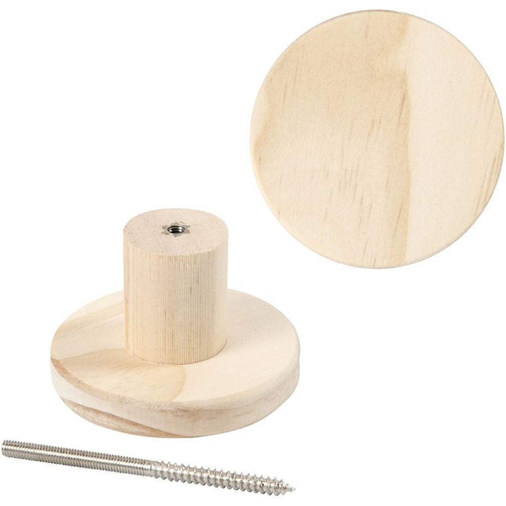 Pine Wood Round Shaped Hanger With Screw Decoration Crafts D: 7 cm ...